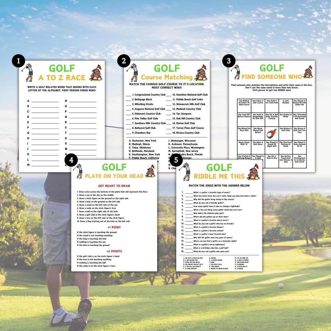 Golf Games Bundle | Printable Golf Team Party Game | Golf ABC Game ...