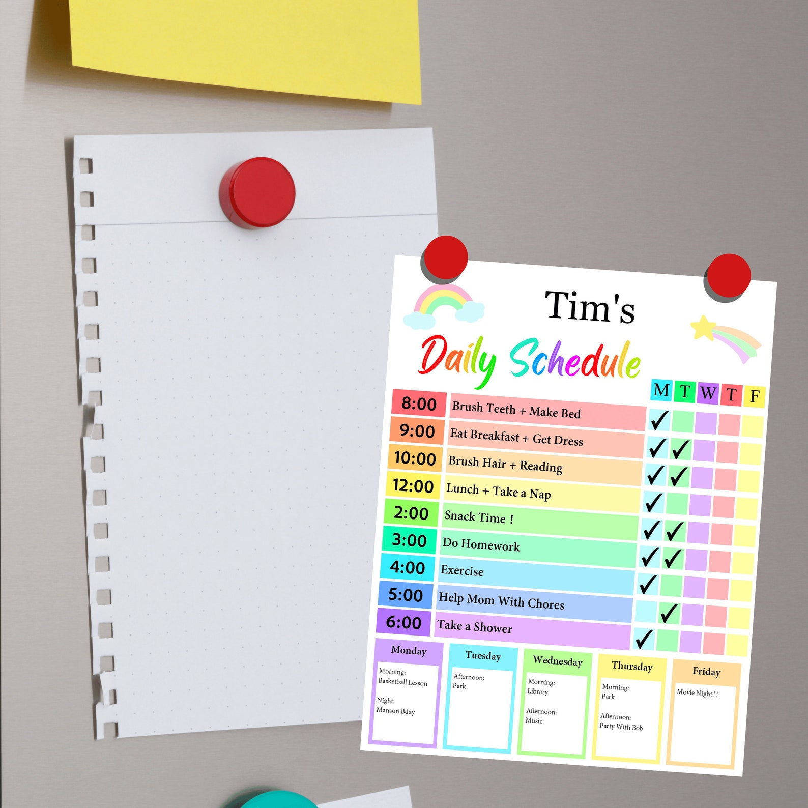 Kids Daily Schedule Rainbow Color | Organize Child's Daily Routine ...