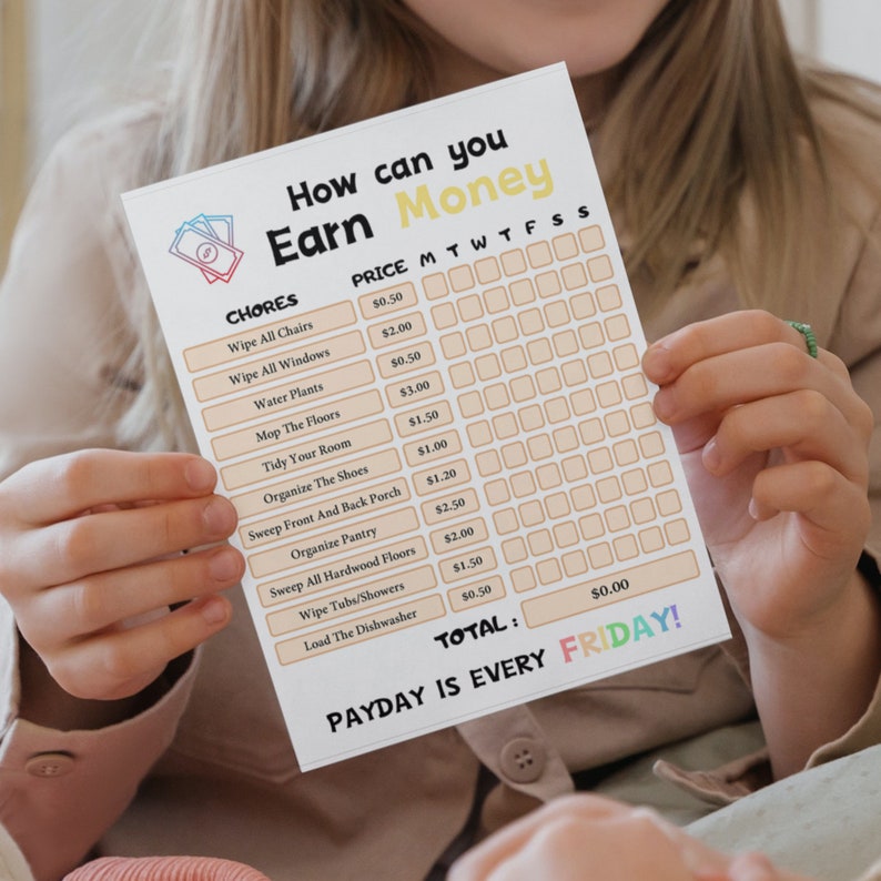 Printable Reward Chart for Children Warm Color Tone Earn Money System ...