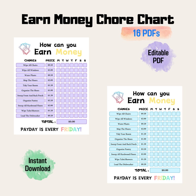 Printable Reward Chart for Children Cool Color Tone How to Earn Money ...