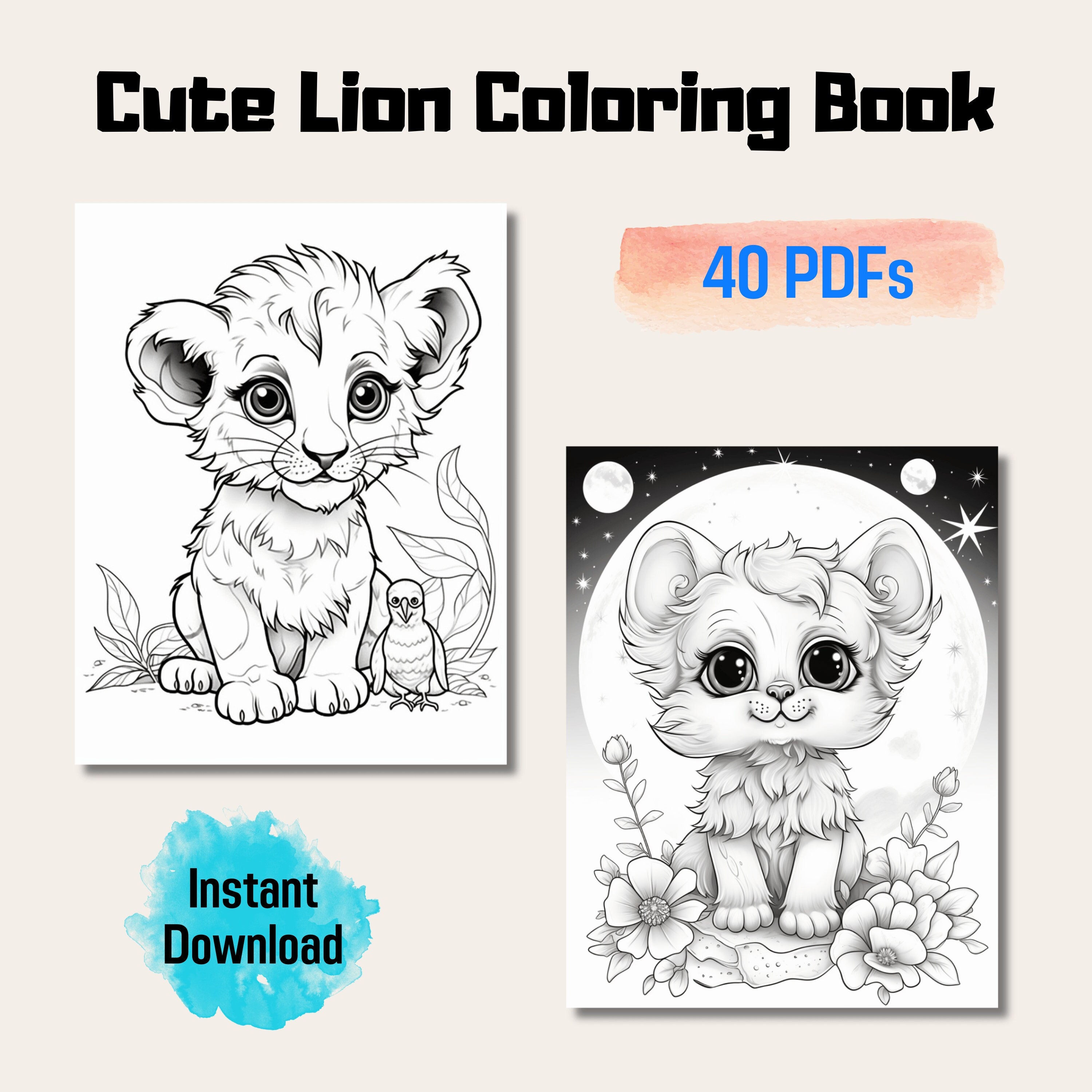 20 Cute Baby Lion Grayscale Coloring Book Adorable Lion - Etsy