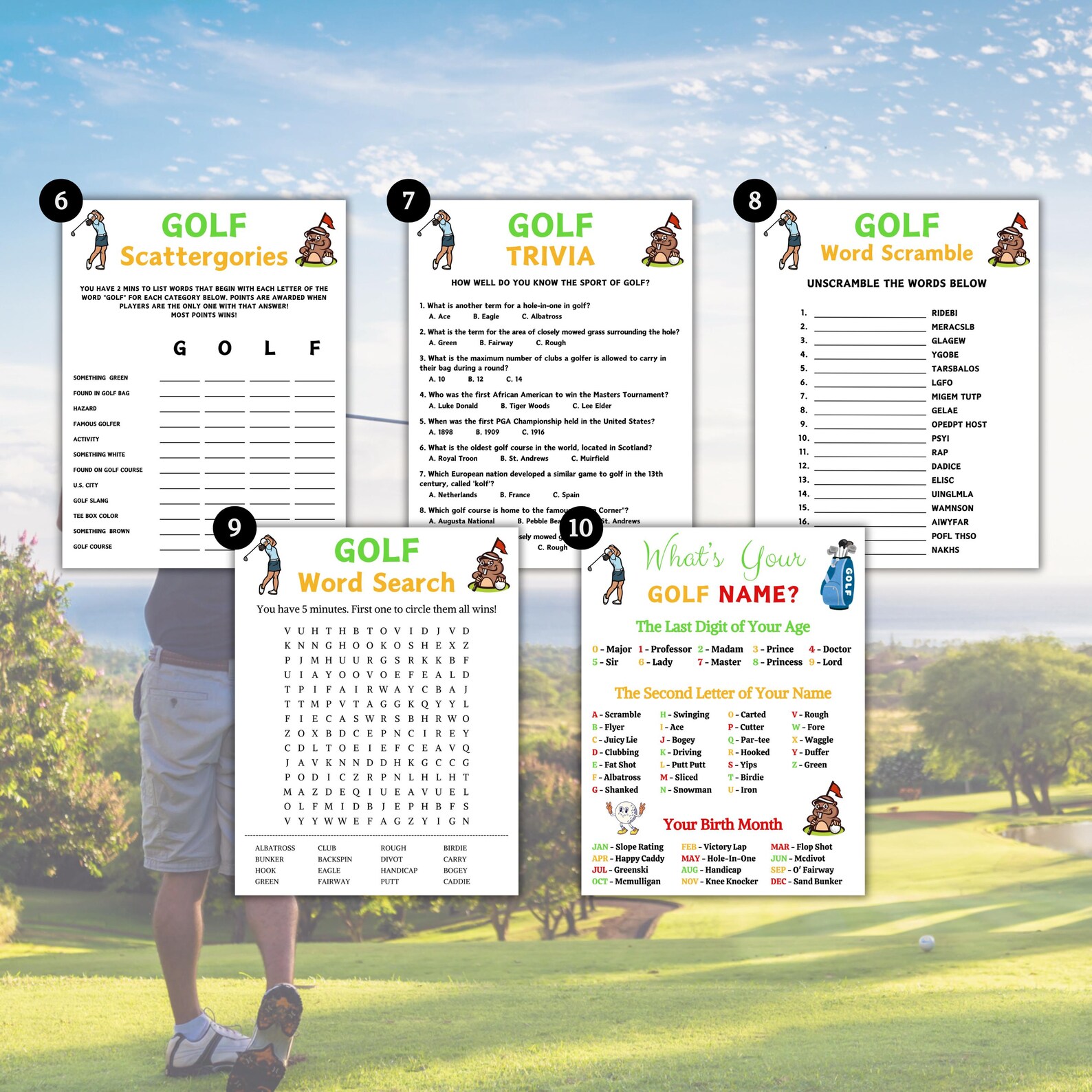 Golf Games Bundle | Printable Golf Team Party Game | Golf ABC Game ...