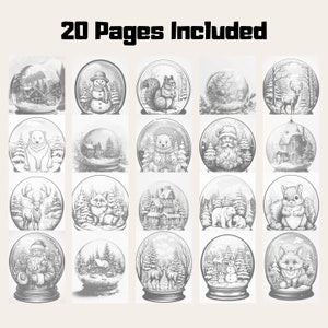 Christmas Snow Globe Coloring Book, 20 Snow Globe Grayscale Coloring ...