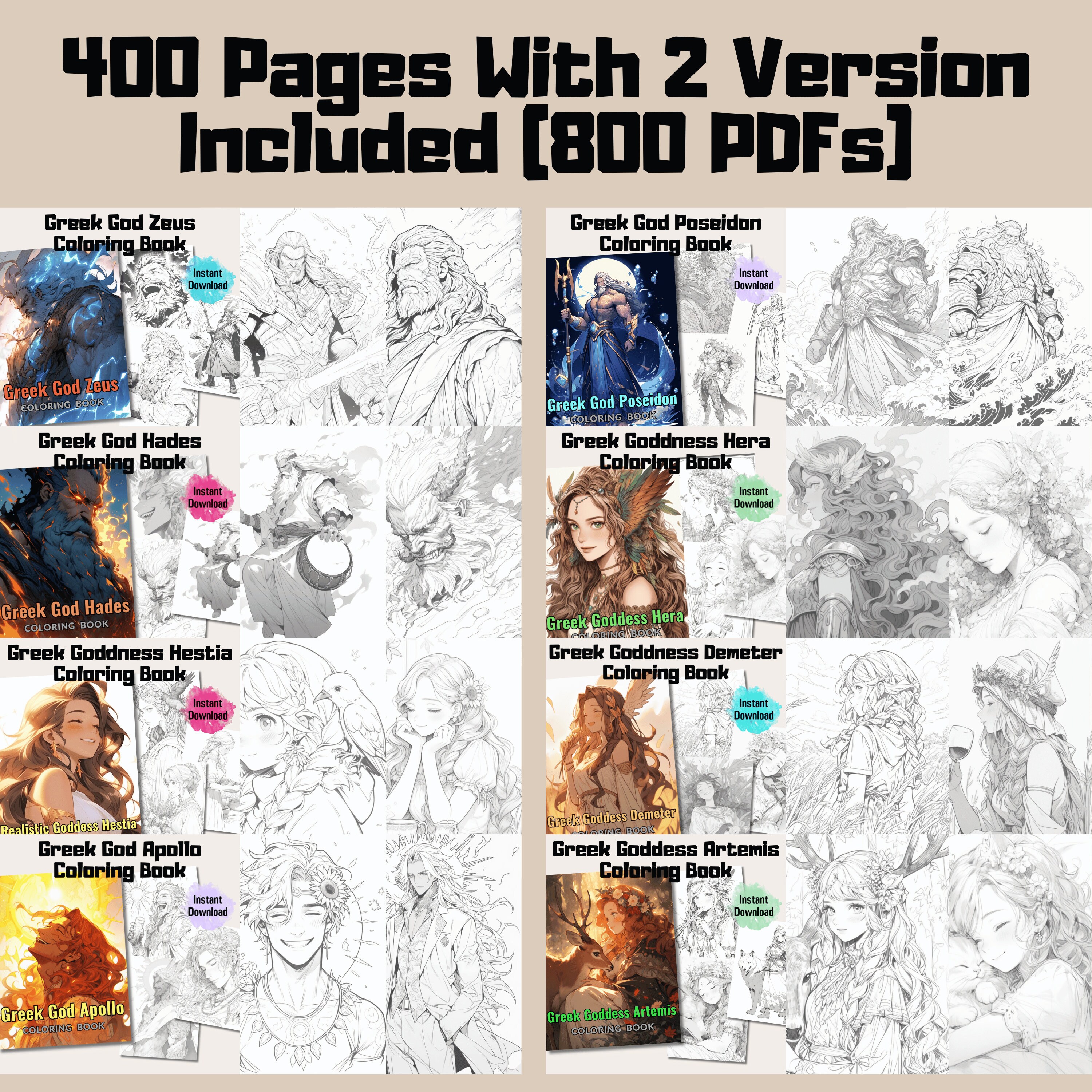 800-pages Greek Gods Coloring Book Mega Bundle, Ideal for Kids and ...