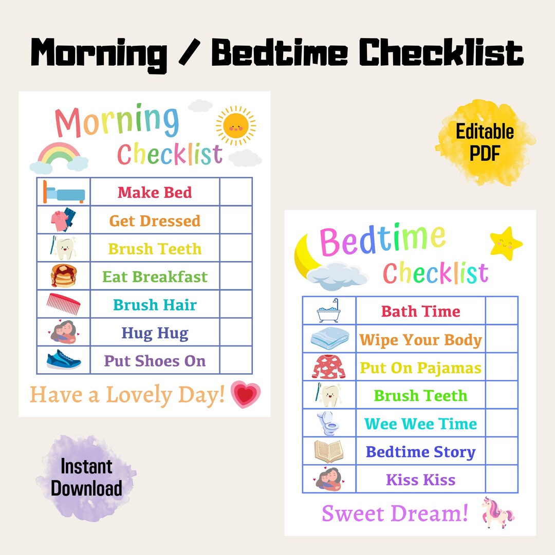 Editable Kids Morning/bedtime Checklist Printable Printable - Etsy