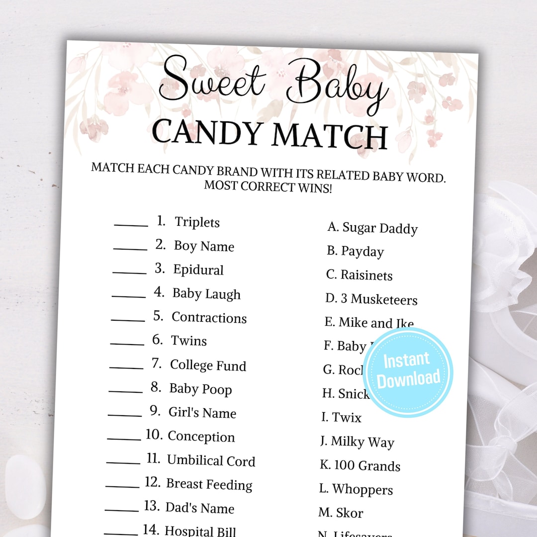 Baby Shower Sweet Baby Candy Match Game | Baby Shower Candy Game ...