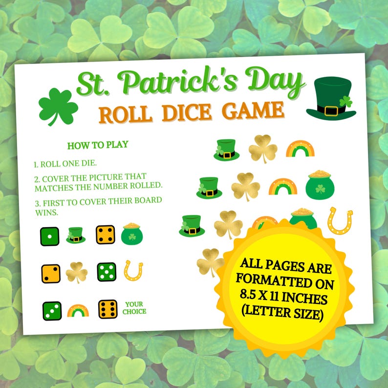 St. Patrick's Day Roll Dice Game | Printable St. Patrick's Day ...