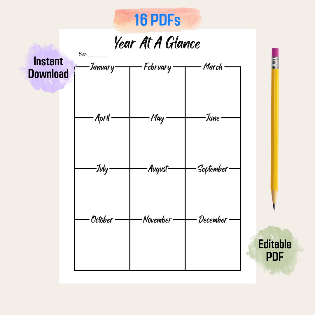 Year at a Glance Planner for Edit Cool Color Tone, 2023 Calendar, 2024 ...