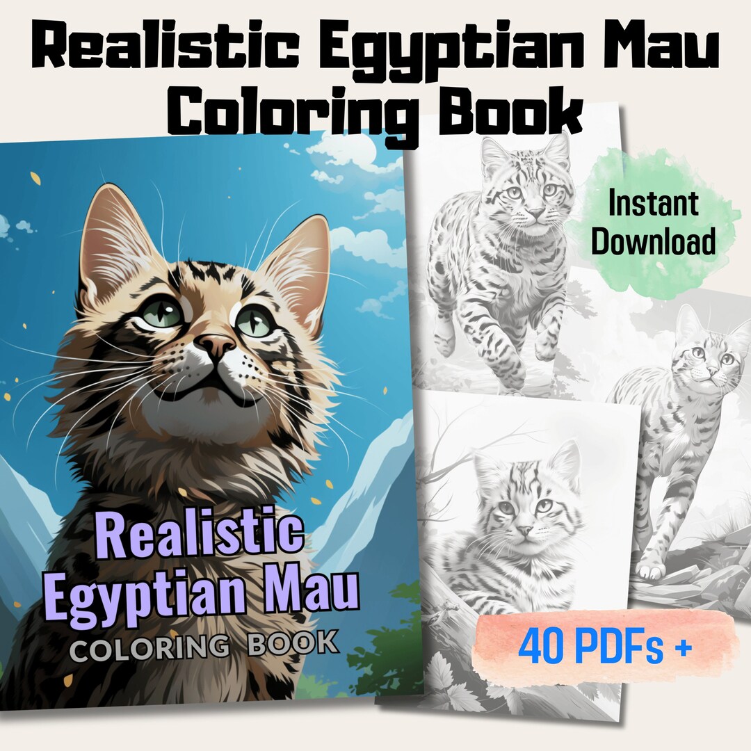 Realistic Egyptian Mau Coloring Book, 20 Egyptian Mau Grayscale ...