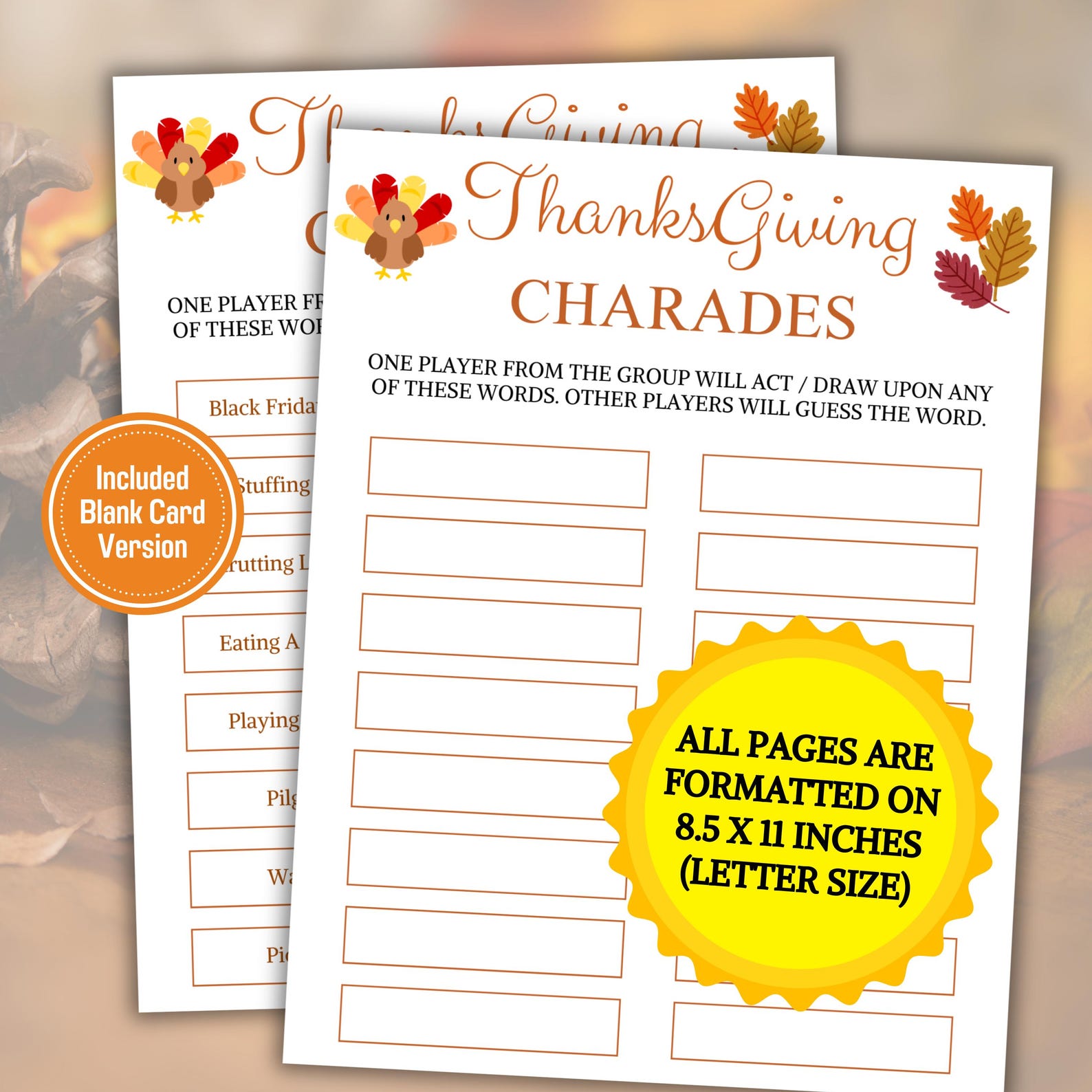 Thanksgiving Charades Game | Printable Friendsgiving Games ...