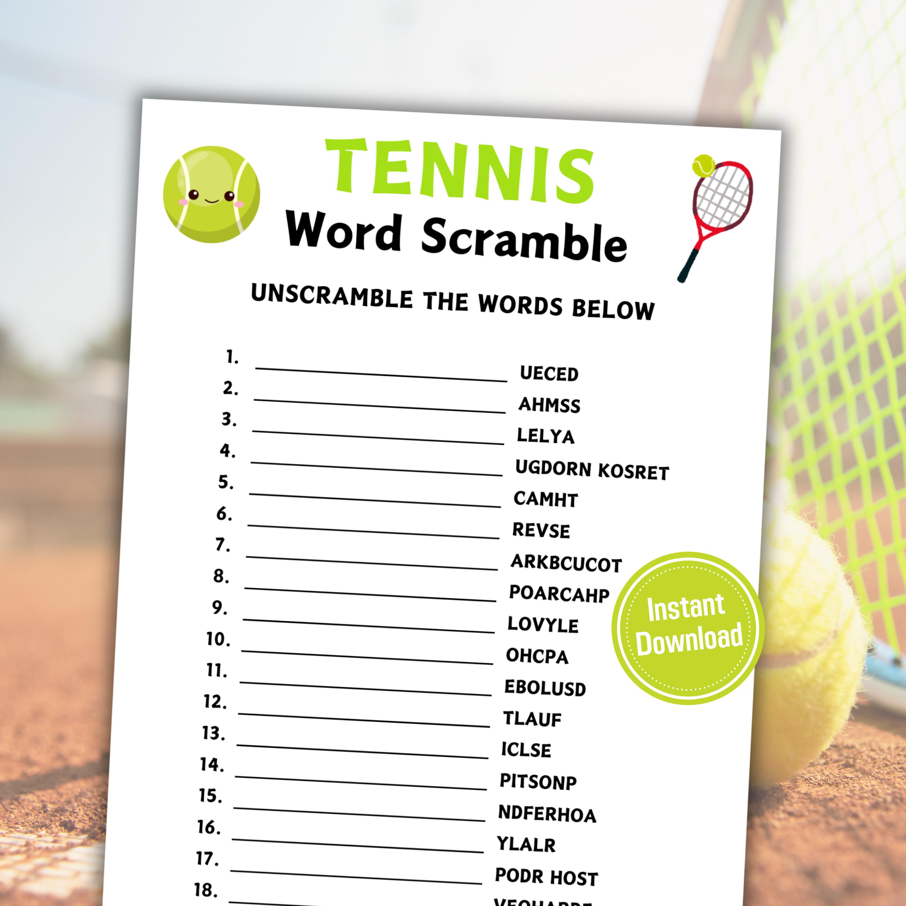 Tennis Word Scramble Game | Minimalist Tennis Team Think Fast Game ...
