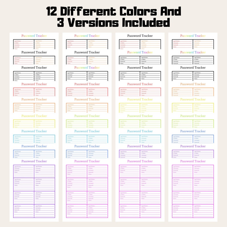 Editable Password Keeper Printable All Color Bundle, Fillable Password ...