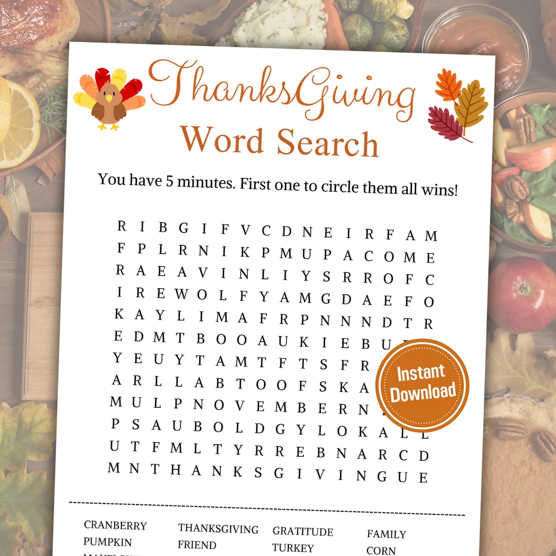 Thanksgiving Word Search Game | Minimalist Friendsgiving Word Find Game ...
