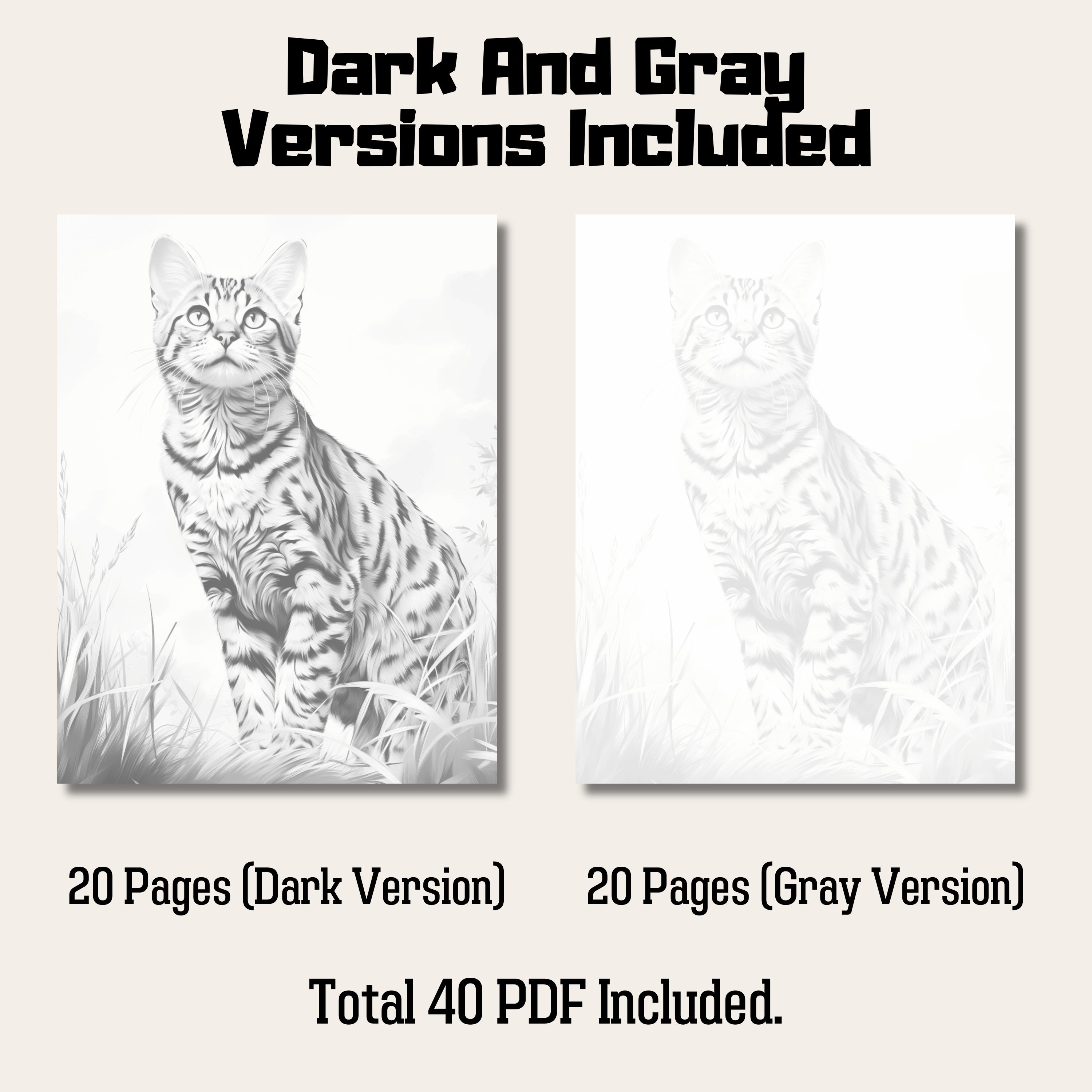 Realistic Bengal Cat Coloring Book, 20 Bengal Cat Grayscale Coloring ...