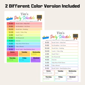 Kids Fillable Daily Schedule Rainbow Color, Daily Routine ...