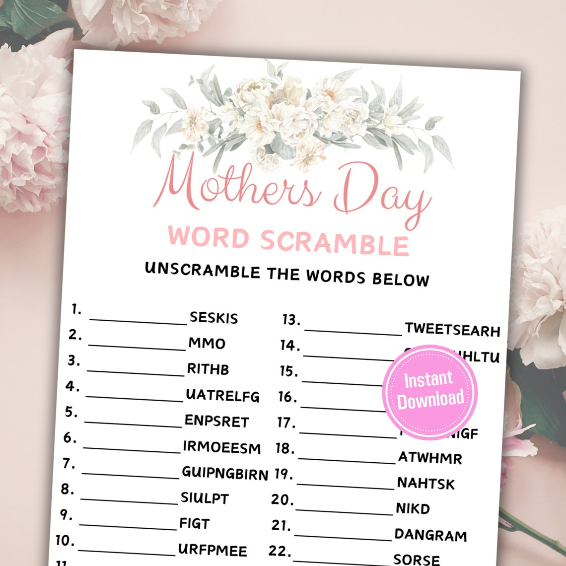 Mothers Day Word Scramble Game Printable Word Puzzle Games Mothers Day ...