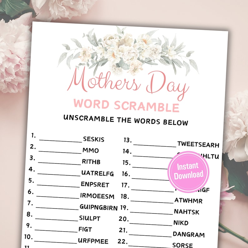 Mothers Day Word Scramble Game | Printable Word Puzzle Games | Mothers ...