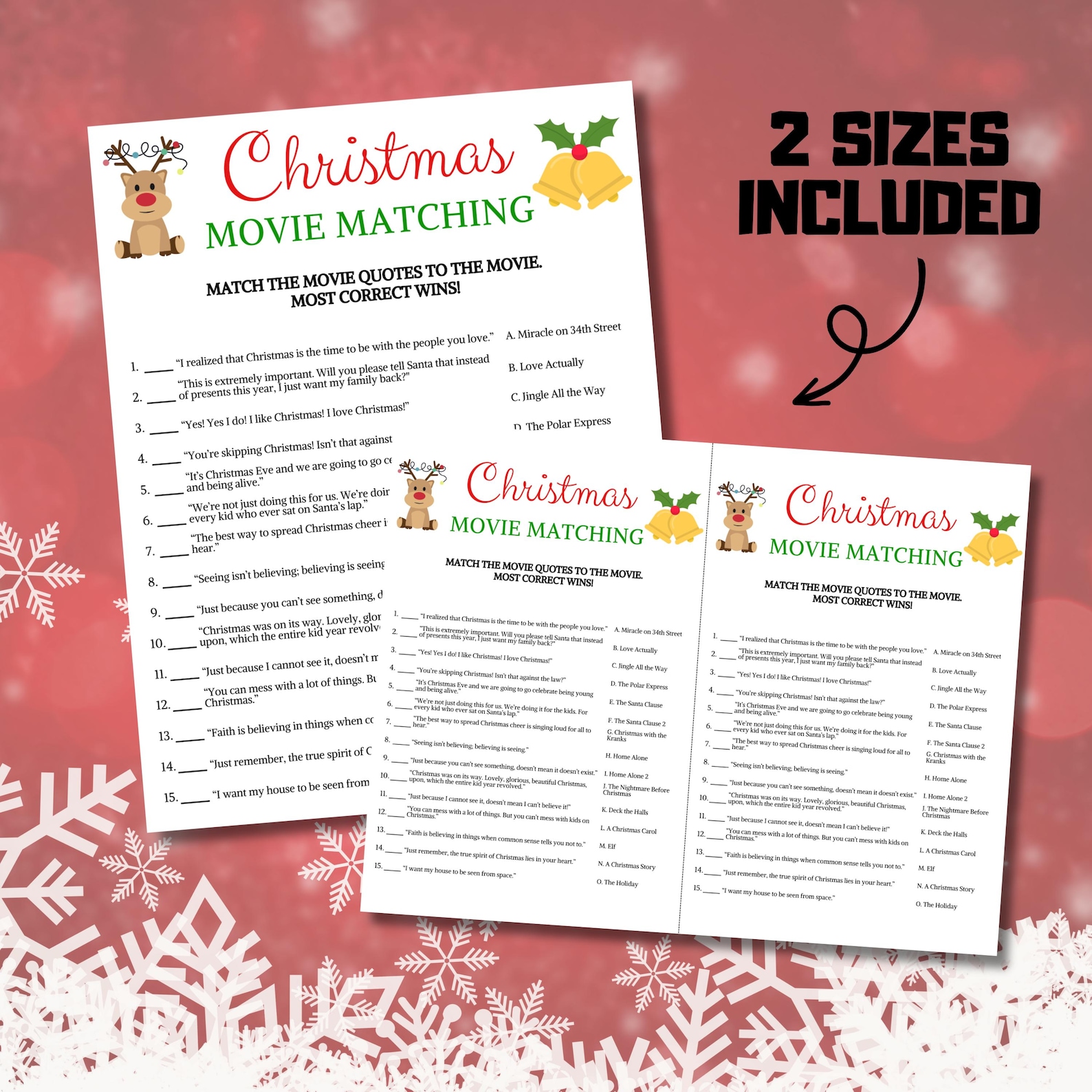 Christmas Movie Matching Game | Christmas Movie Quote Match Game ...