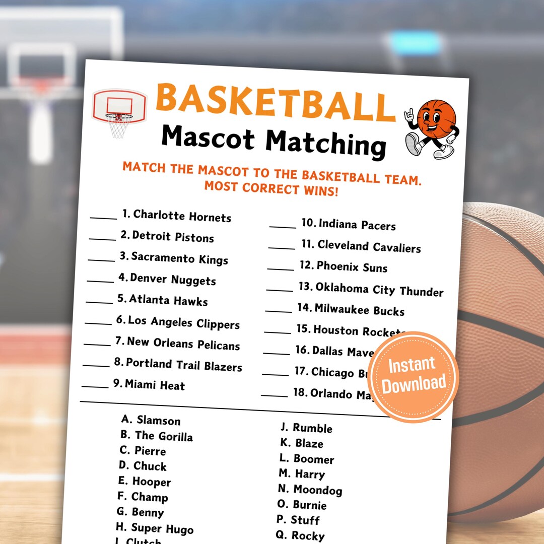 Basketball Mascot Matching Game | Basketball Trivia Game | Basketball ...
