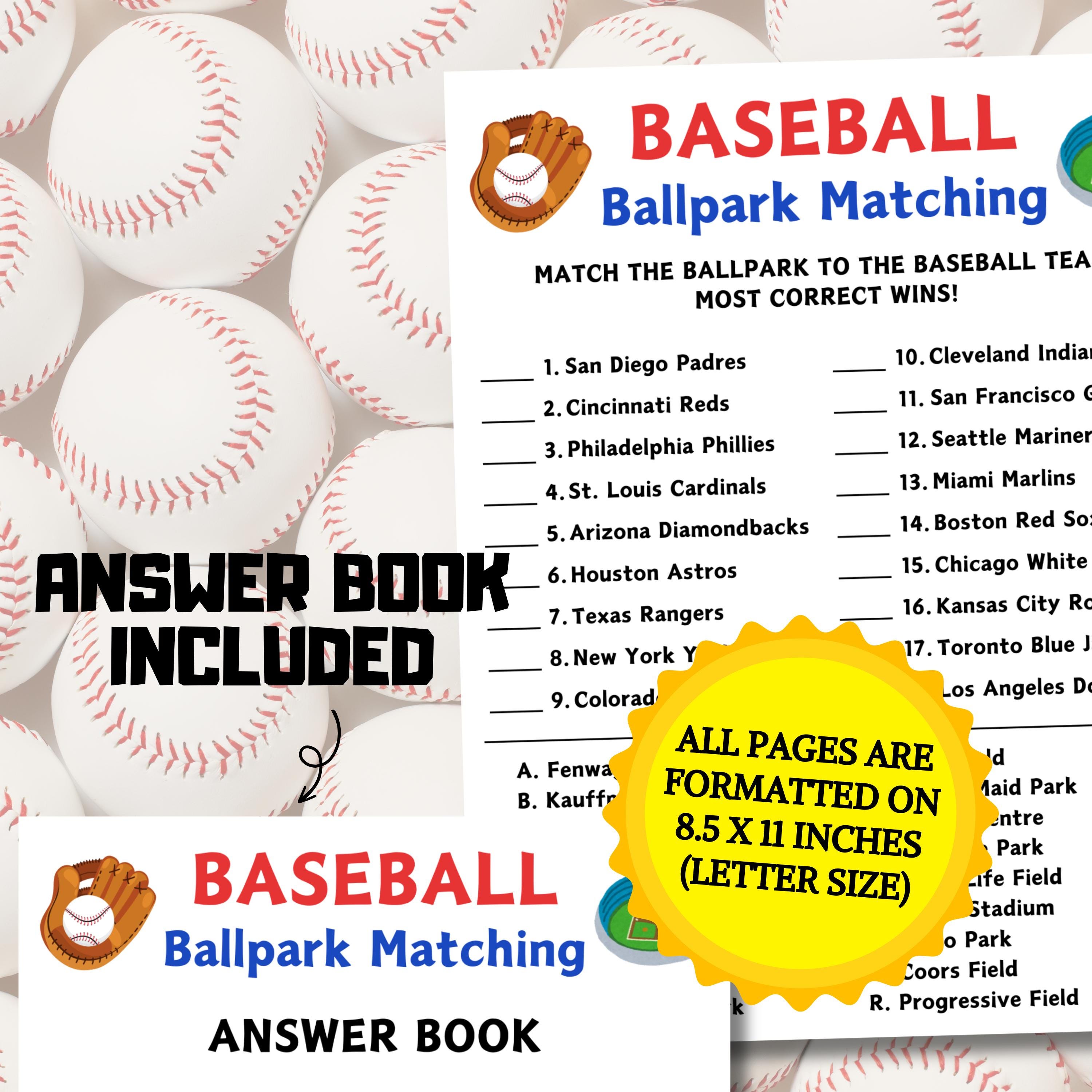 Baseball Ballpark Matching Game | Printable Baseball Trivia Game ...