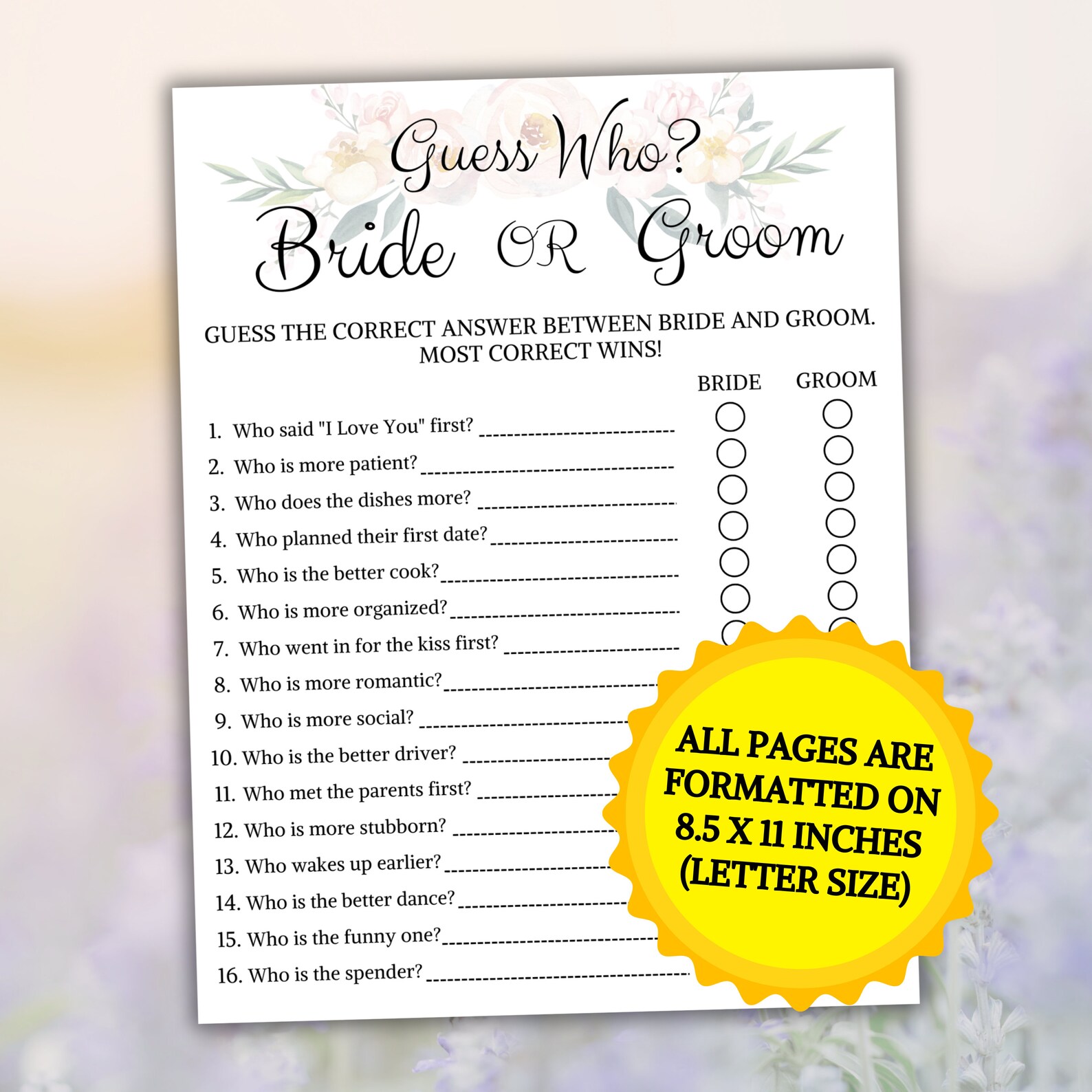 Bridal Shower Guess Who? Bride or Groom | Bride or Groom Printable Game ...