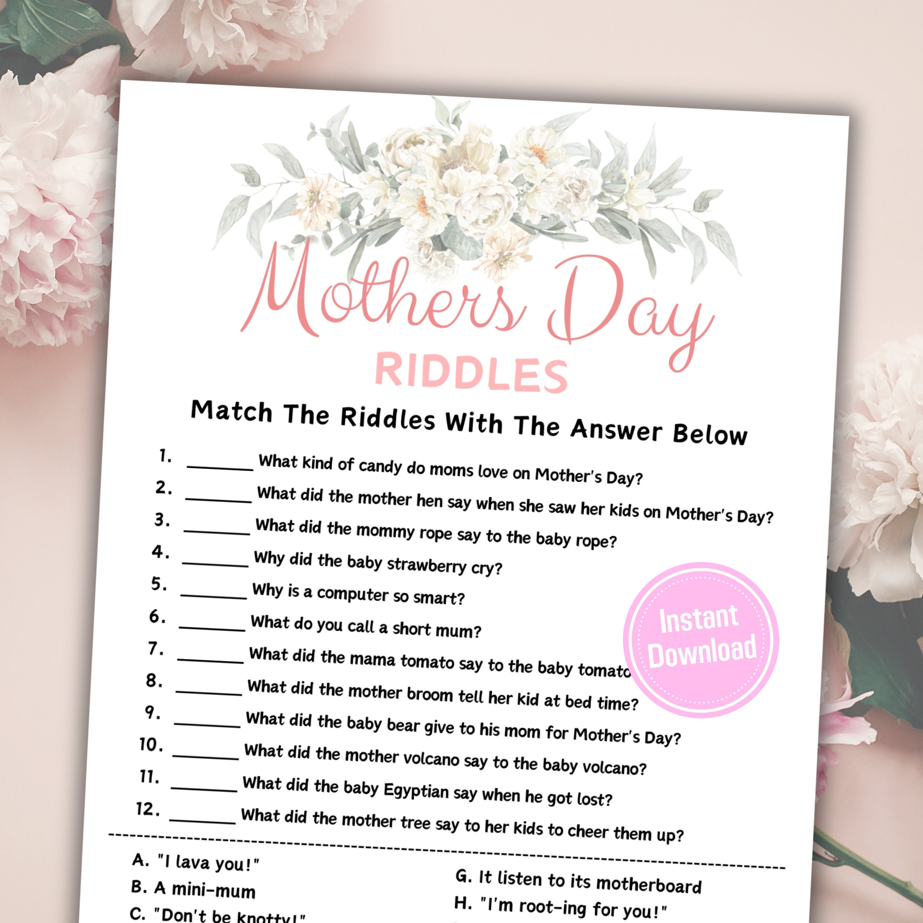 Mothers Day Riddles Game | Printable Riddle Me This Game | Mothers Day ...