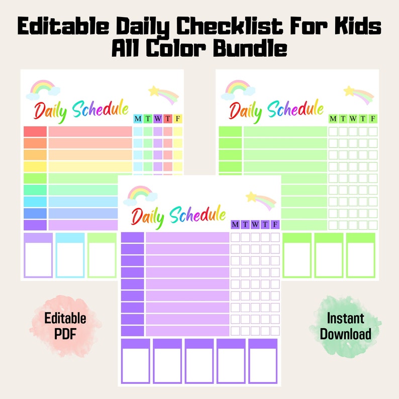Editable Daily Checklist for Kids All Color Bundle - Etsy