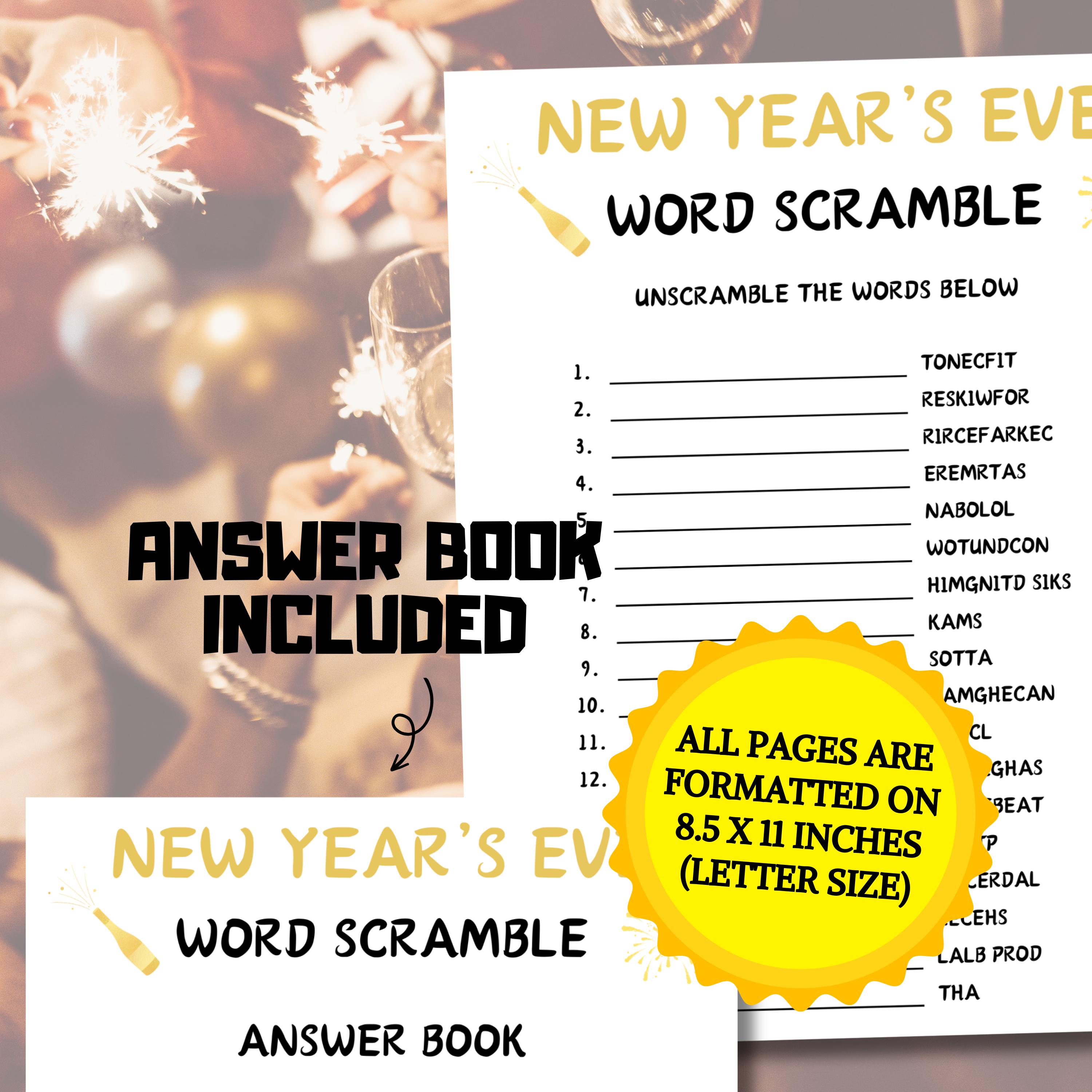 New Year's Eve Word Scramble Game | New Year Party Unscramble Game ...