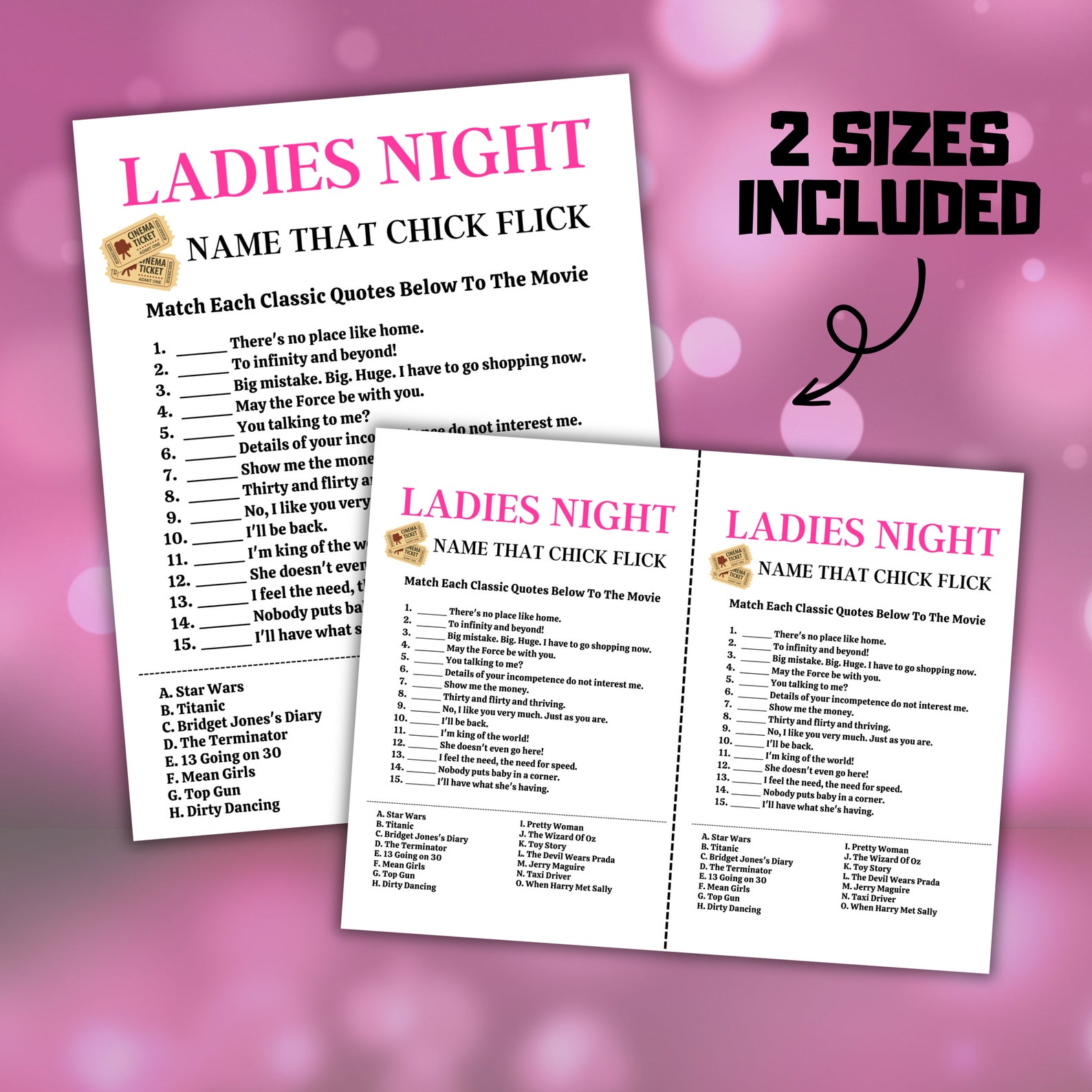 Ladies Night Name That Chick Flick Game | Movie Matching Game | Girls ...