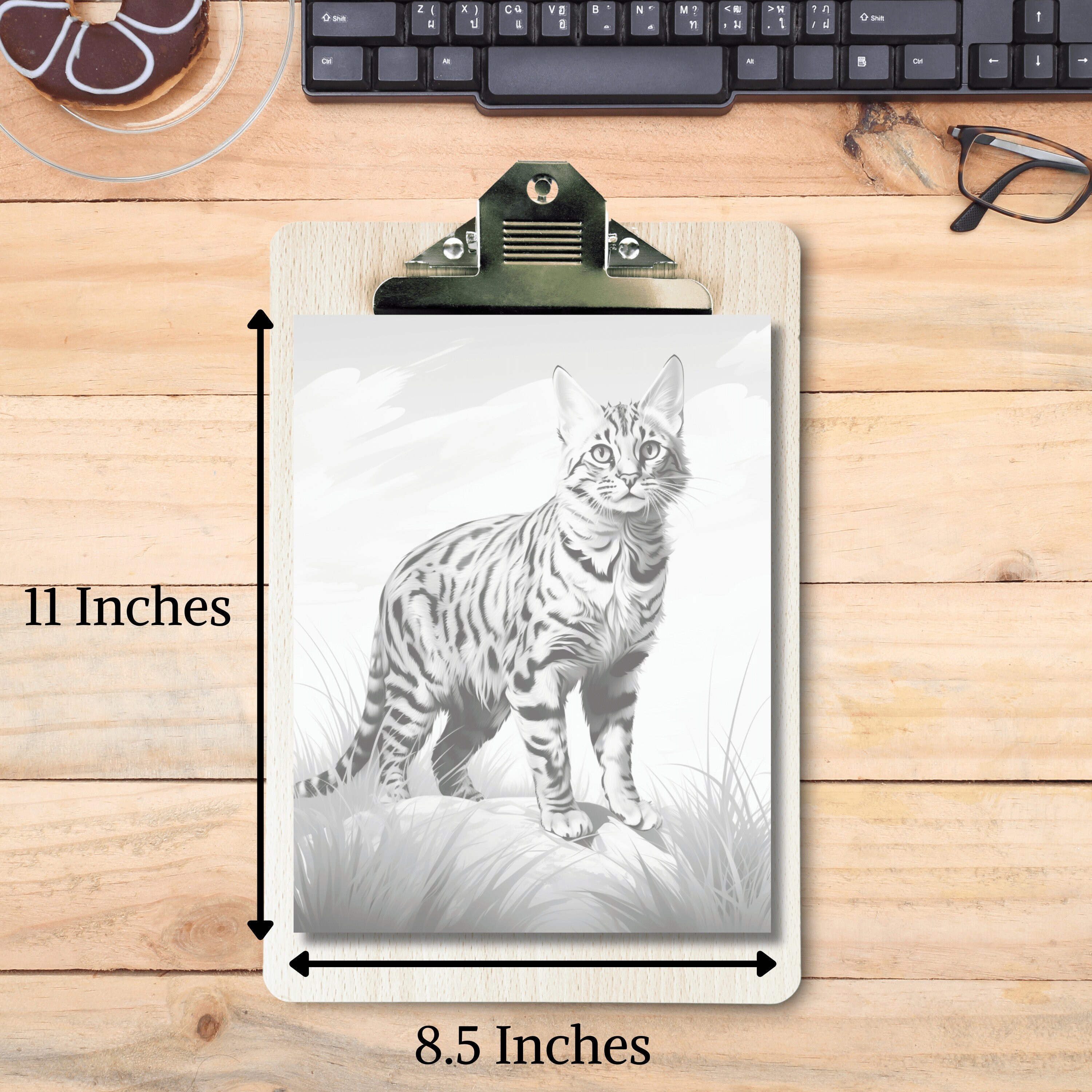 Realistic Bengal Cat Coloring Book, 20 Bengal Cat Grayscale Coloring ...