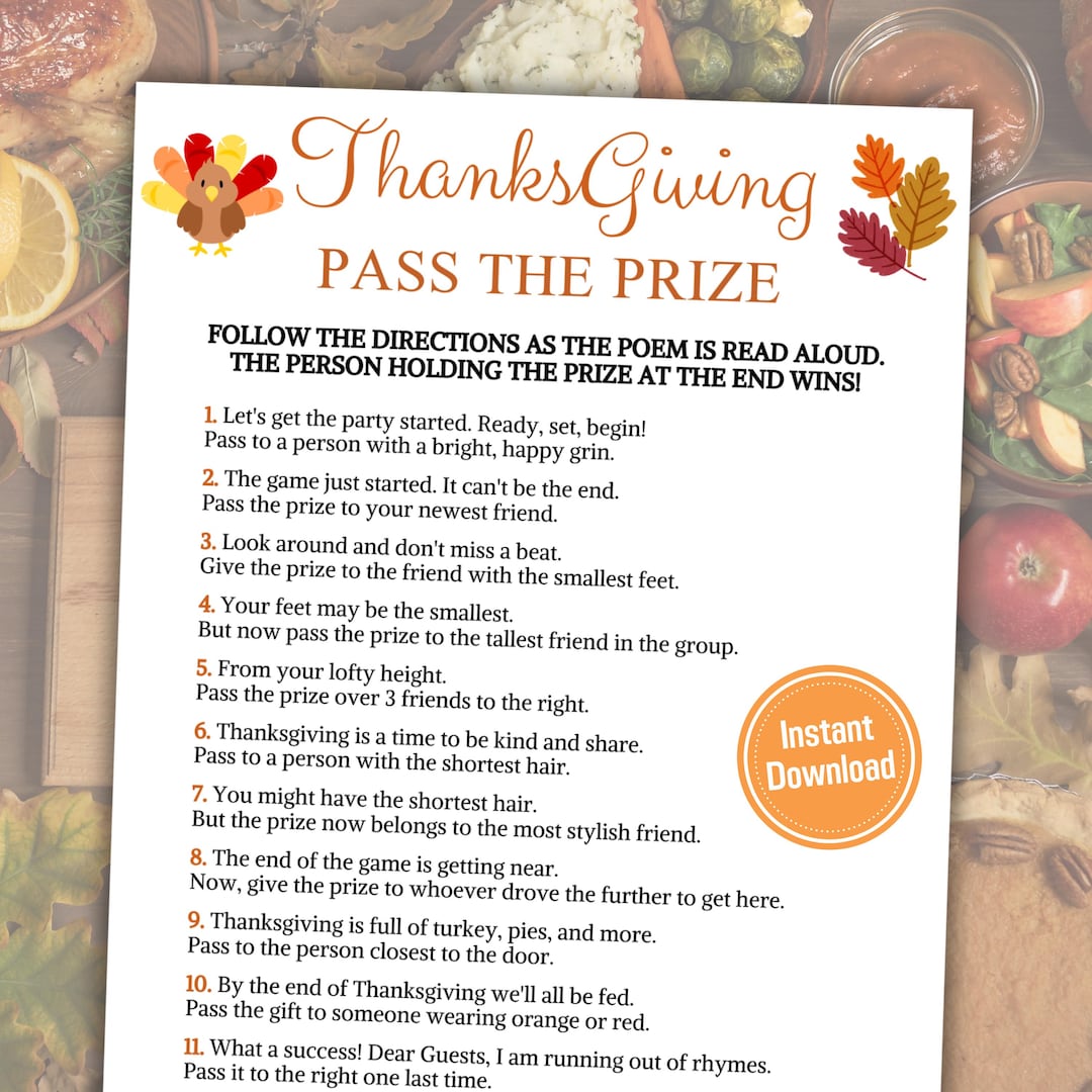 Thanksgiving Pass the Prize Game | Friendsgiving Pass the Gift Game ...