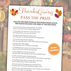 Thanksgiving Pass the Prize Game | Friendsgiving Pass the Gift Game ...