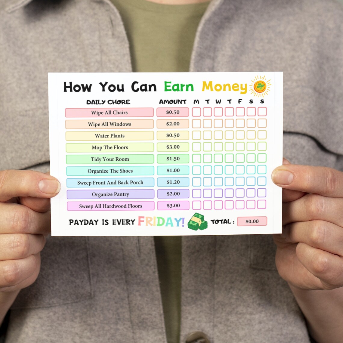How to Earn Money Chore Chart | Editable Weekly Chore Chart for Kids ...