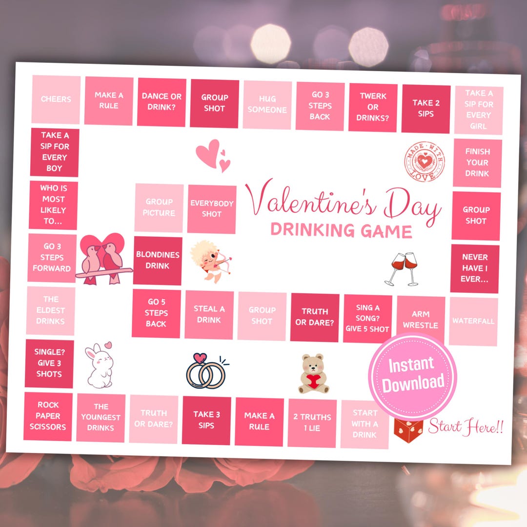Valentine's Day Drinking Game | Printable Valentines Day Drink Dice ...