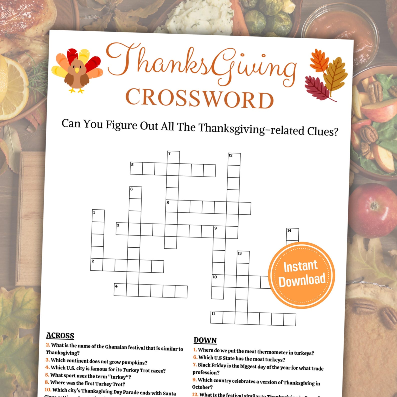 Thanksgiving Crossword Game | Printable Thanksgiving Word Puzzle ...