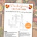 Thanksgiving Crossword Game | Printable Thanksgiving Word Puzzle ...