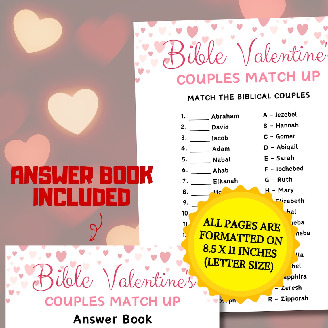 Bible Couples Matching Game | Valentine's Bible Couples Quiz ...