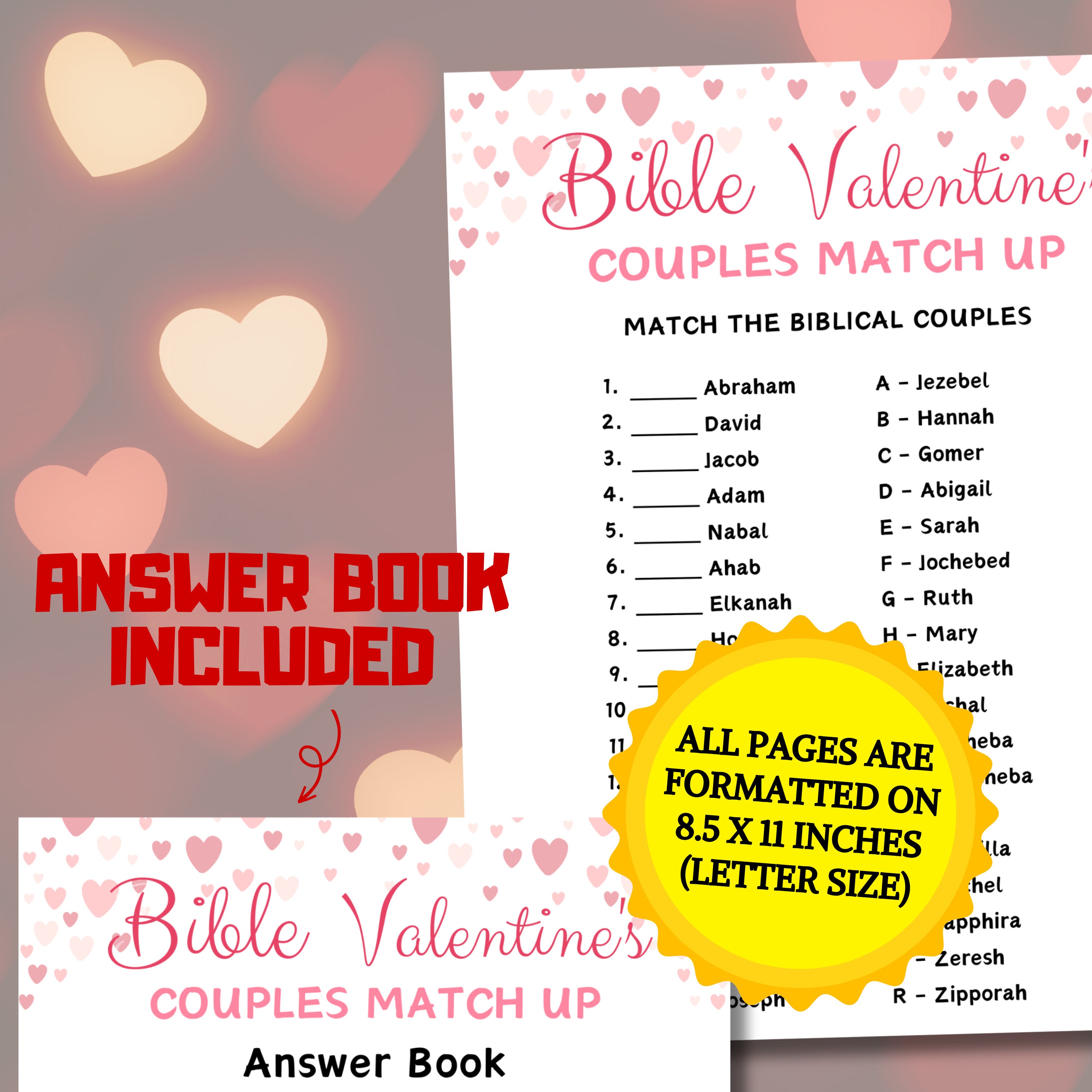 Bible Couples Matching Game | Valentine's Bible Couples Quiz ...