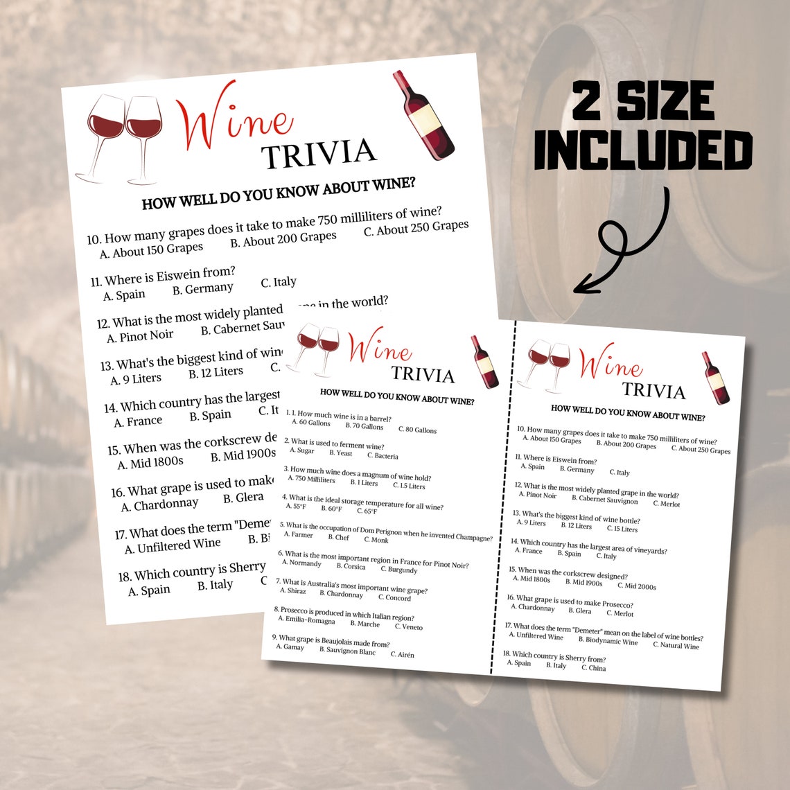Wine Trivia Game | Wine Knowledge Quiz Game | Printable Wine Party ...