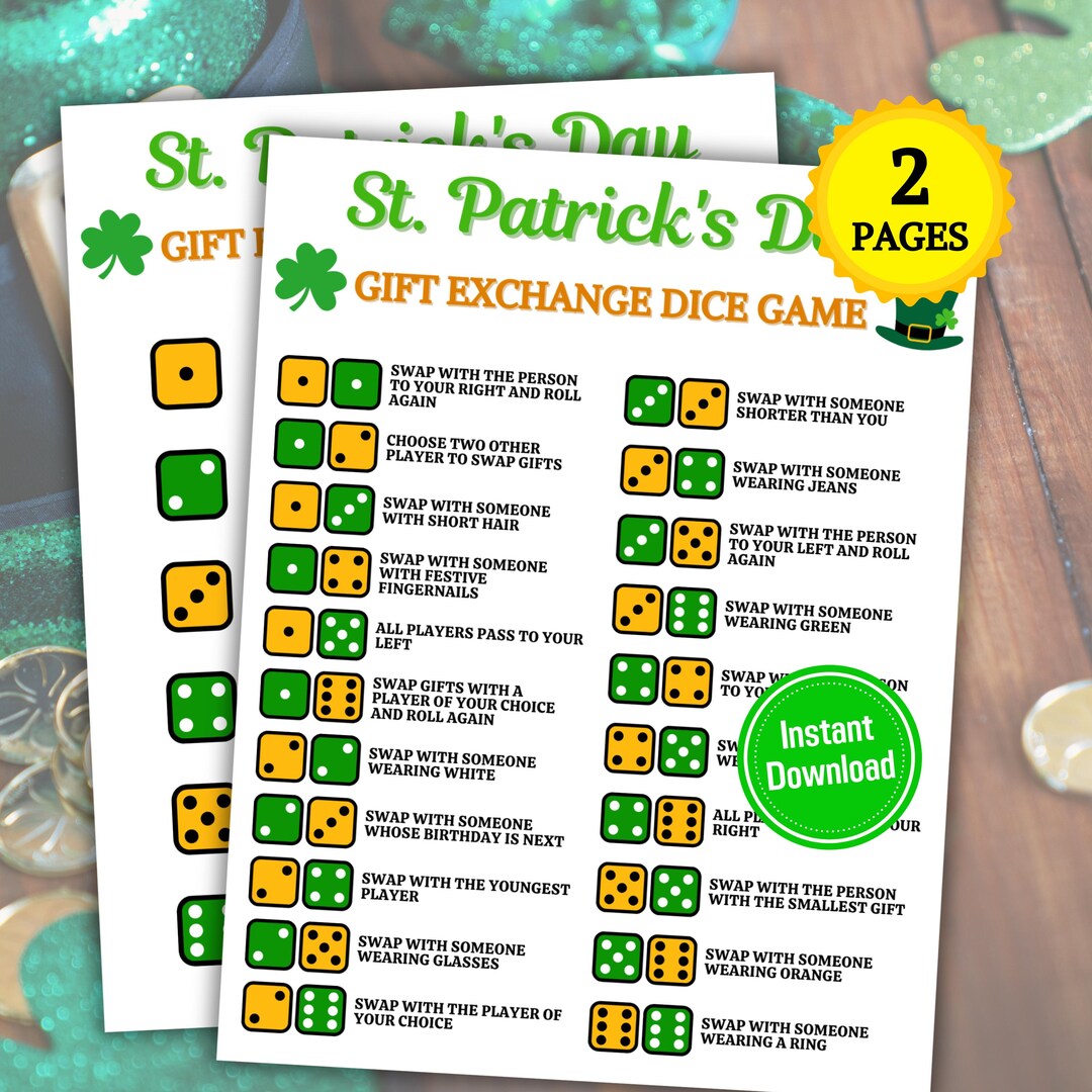 St. Patrick's Day Gift Exchange Dice Game | Printable St. Patty's Gift ...