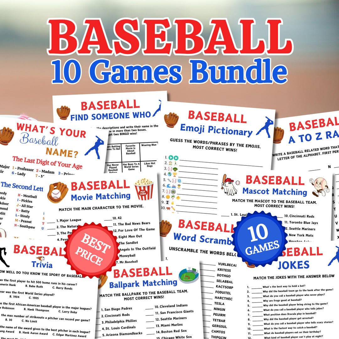 Baseball Games Bundle | Printable Baseball Team Party Game | Baseball ...