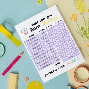 Printable Reward Chart for Children Cool Color Tone How to Earn Money ...