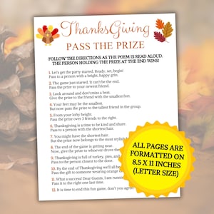 Thanksgiving Pass the Prize Game | Friendsgiving Pass the Gift Game ...
