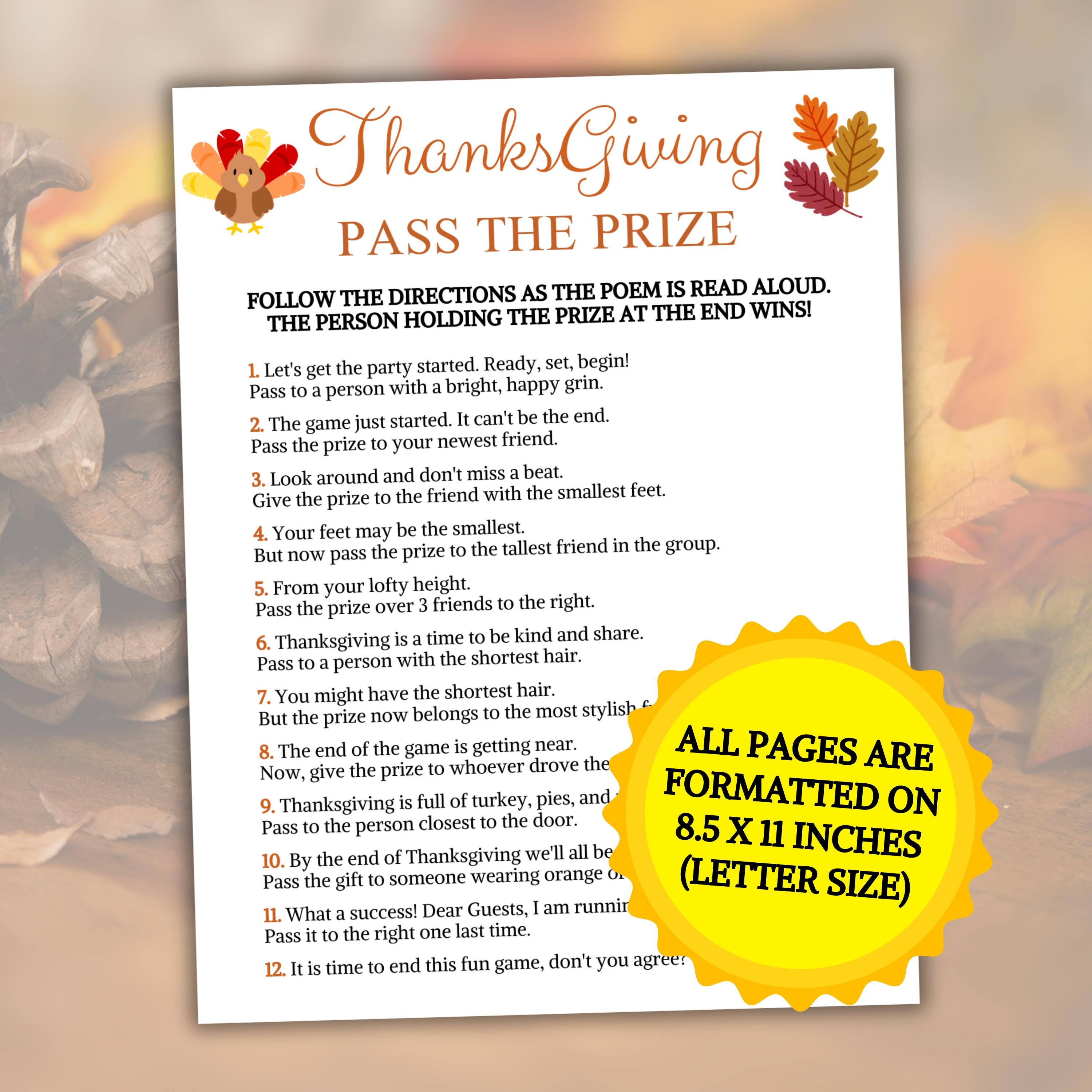 Thanksgiving Pass the Prize Game | Friendsgiving Pass the Gift Game ...