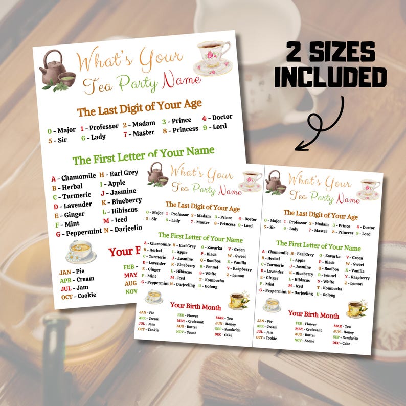 What's Your Tea Party Name Game | Printable Tea Party Name Creator ...