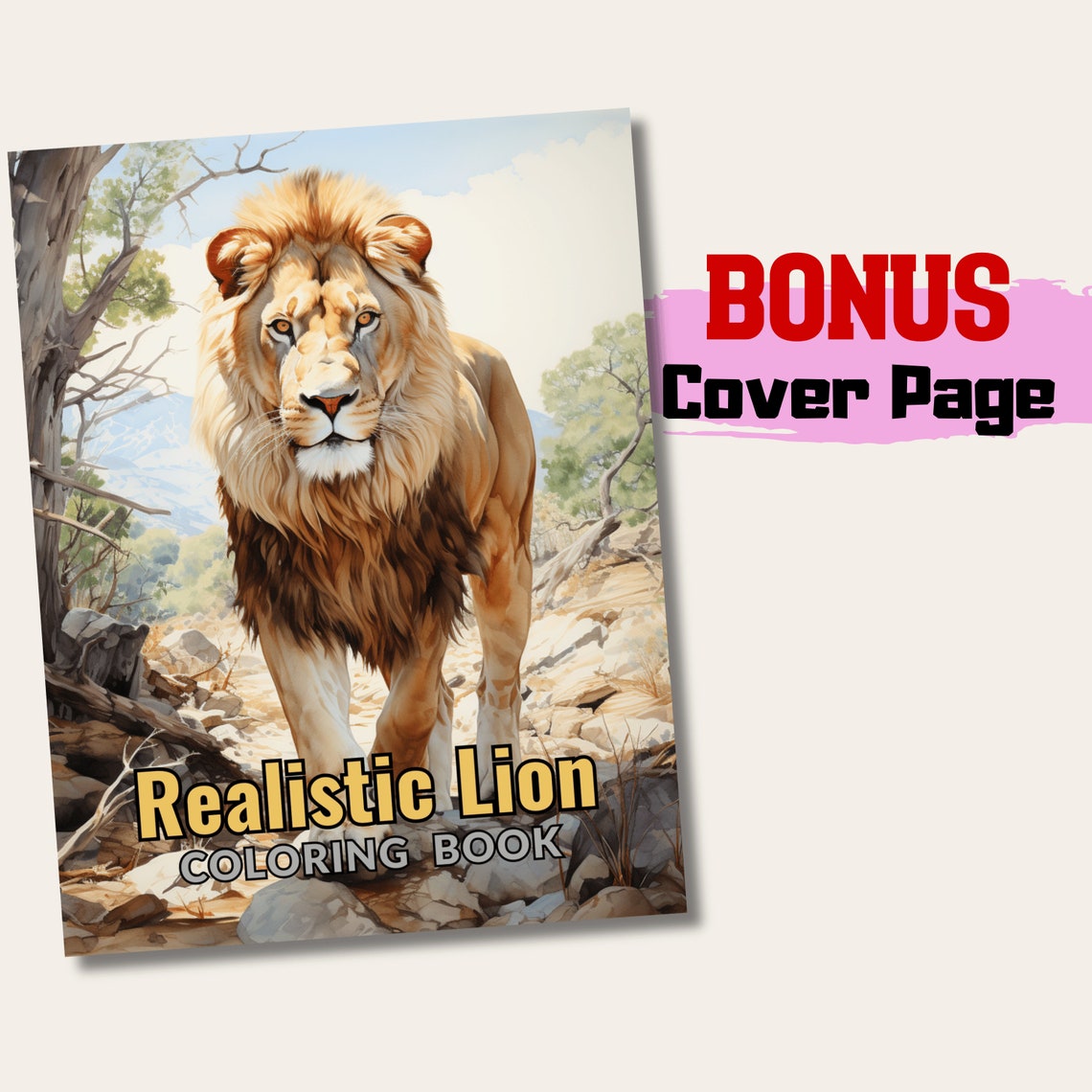 20 Pages Realistic Lion Grayscale Coloring Book Coloring - Etsy