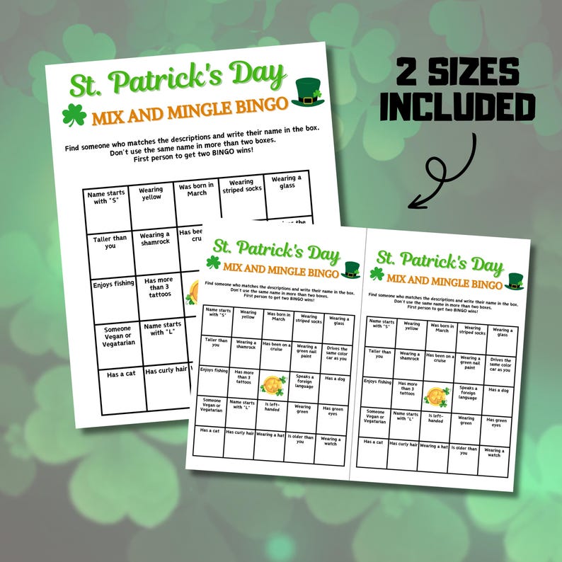 St. Patrick's Day Mix and Mingle Bingo | St. Patty's Find the Guest ...