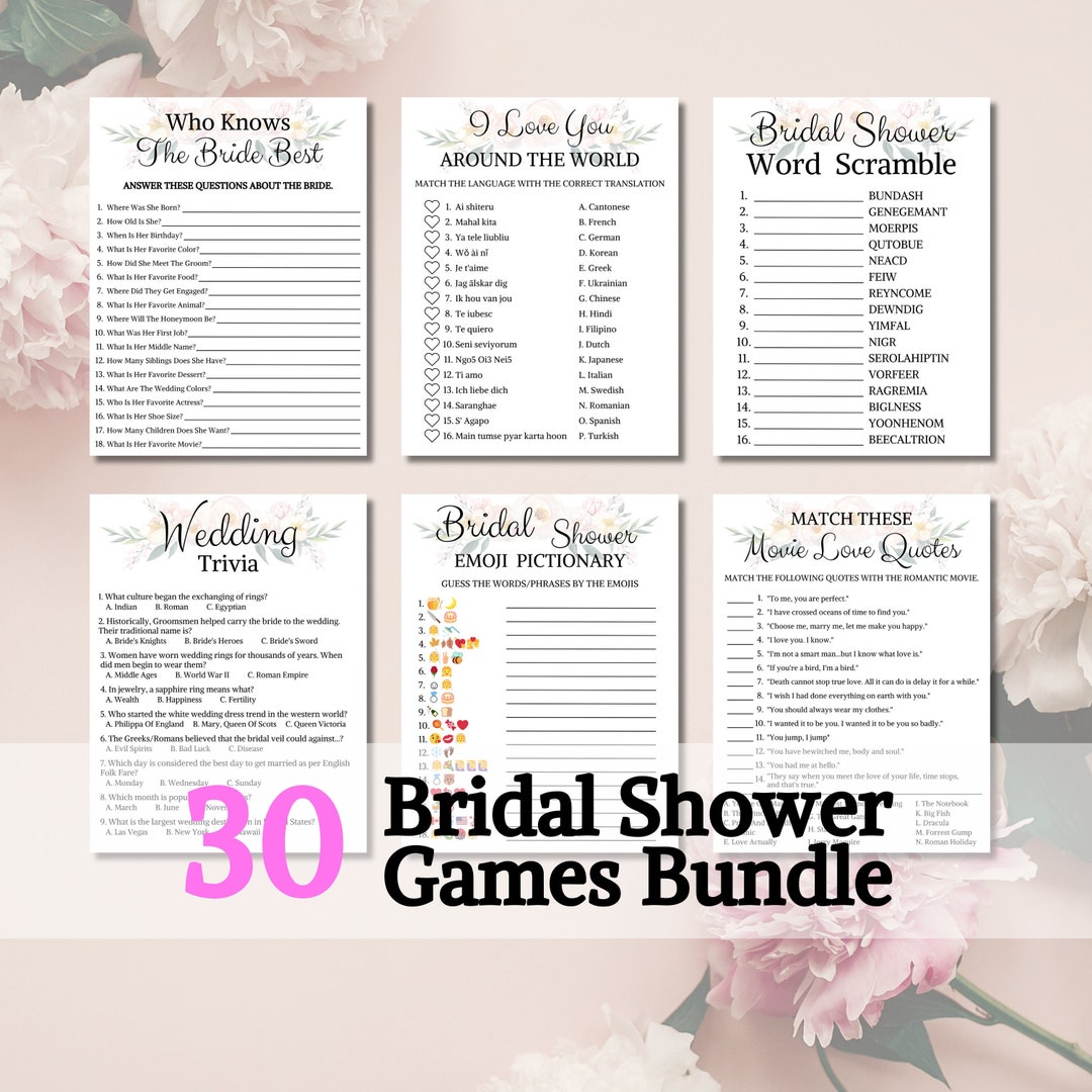 Bridal Shower 30 Party Games | BEST PRICE Bridal Shower Game Bundle ...