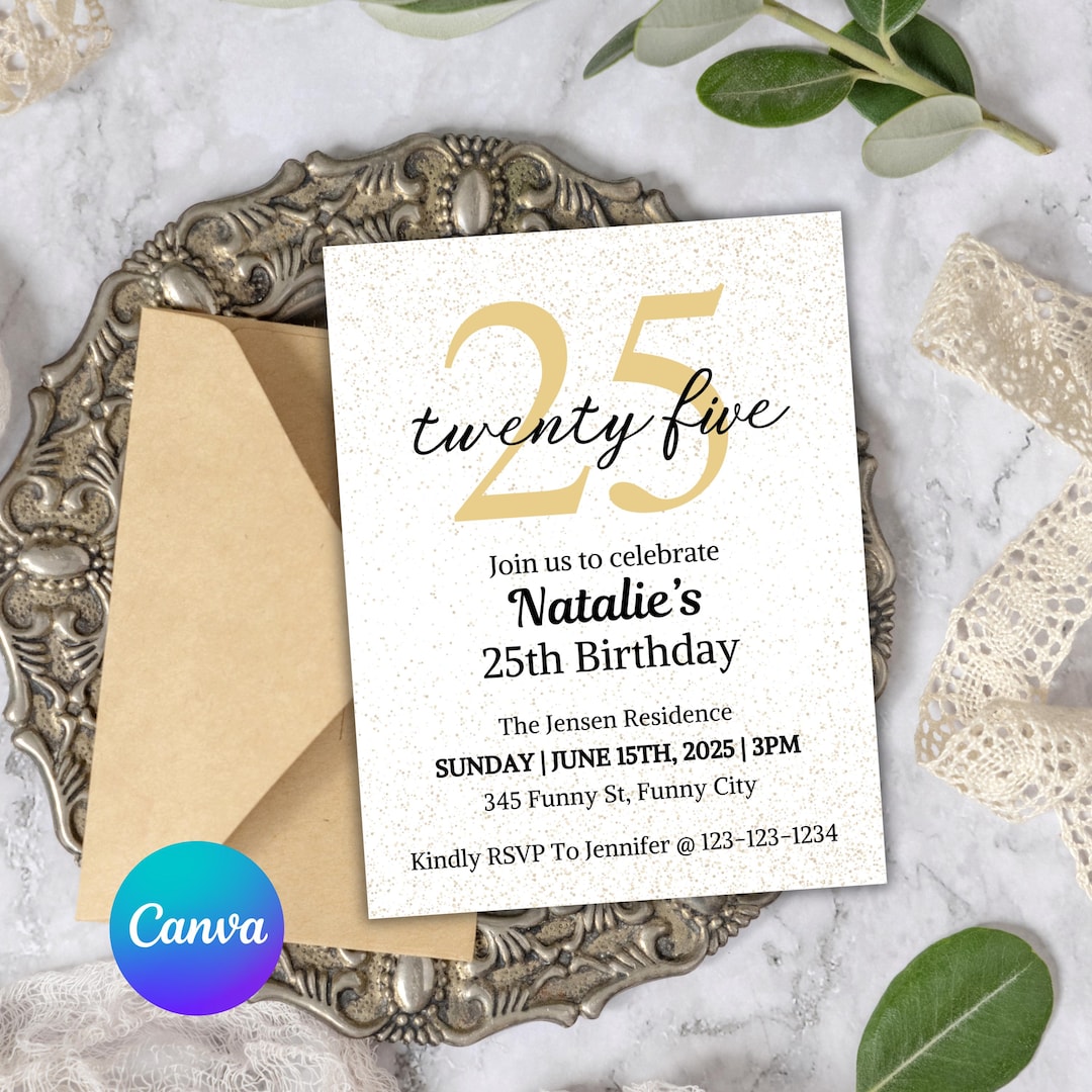 25th Birthday Invitation | Editable 25th Birthday Party Invite ...