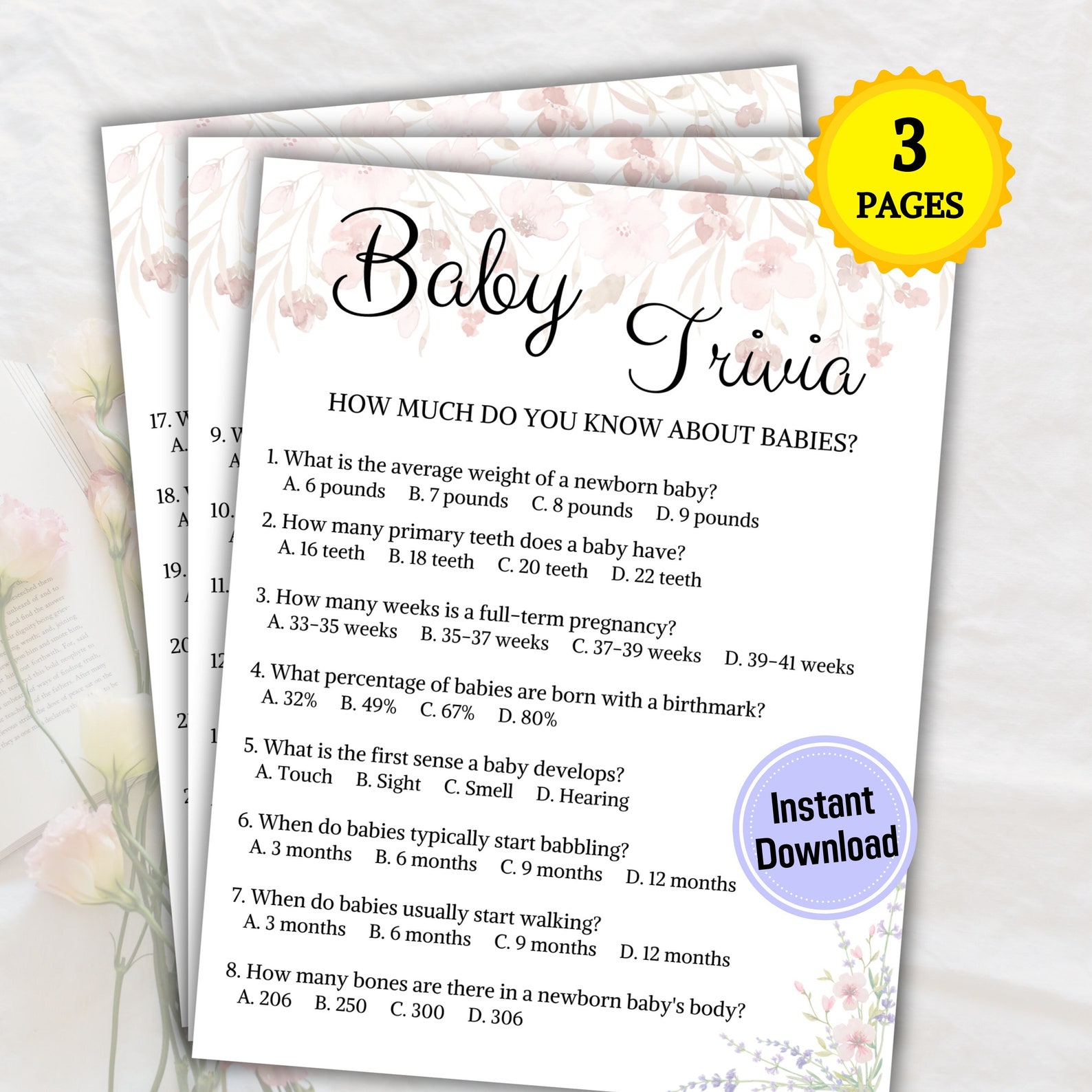 Baby Trivia Game | Baby Shower Printable Trivia Game | Baby Shower ...